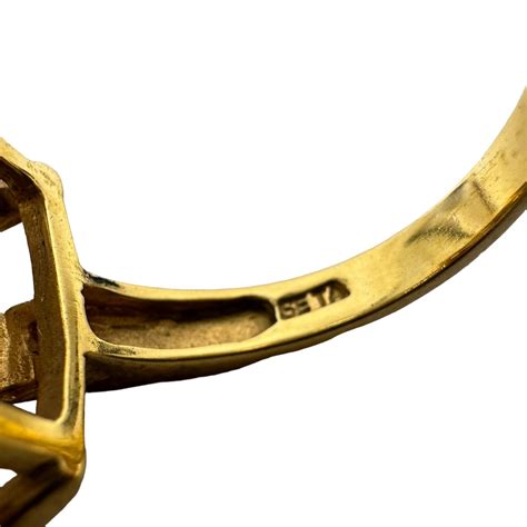 Vintage Seta Gold Tone Emerald Cut Dark Amber Brown G… Gem