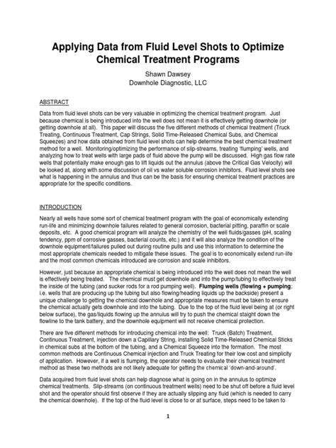 Fluid Level Shots To Optimize Chemical Treatment Programs Pdf Pump Valve