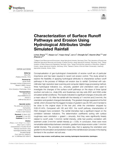 Pdf Characterization Of Surface Runoff Pathways And Erosion Using Hydrological Attributes