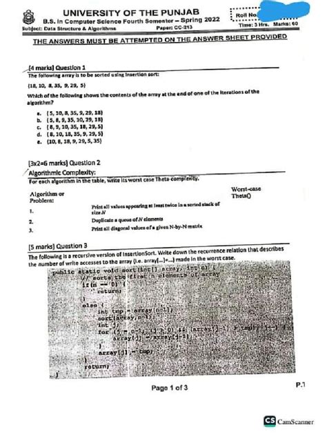 Data Structure And Algorithms Past Papers Pdf
