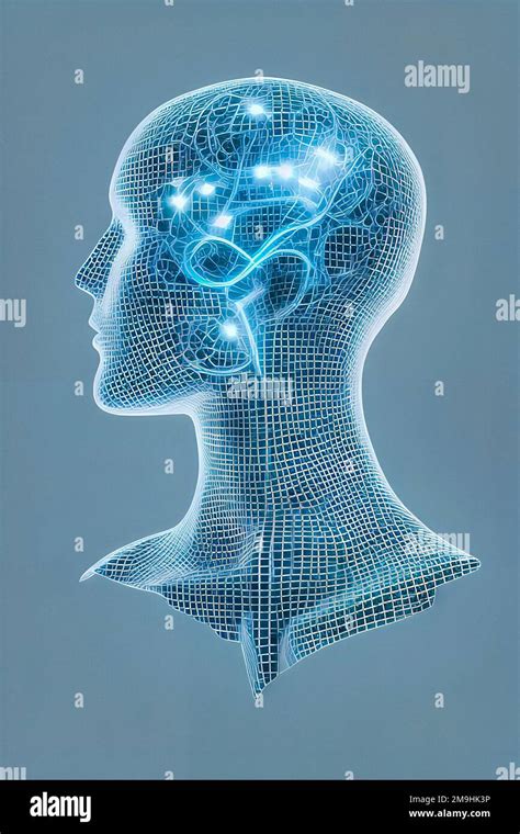 Abstract Head With Electronic Chip Illustration Of Artificial Intelligence In Human Head Stock