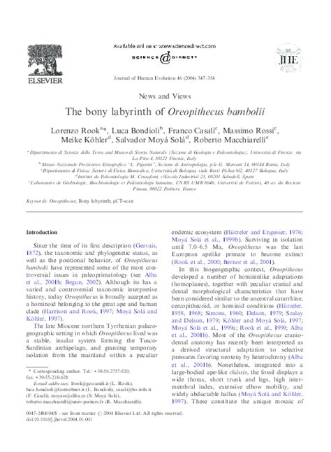 Pdf The Bony Labyrinth Of Oreopithecus Bambolii Pdf The Bony Labyrinth Of Oreopithecus Bambolii