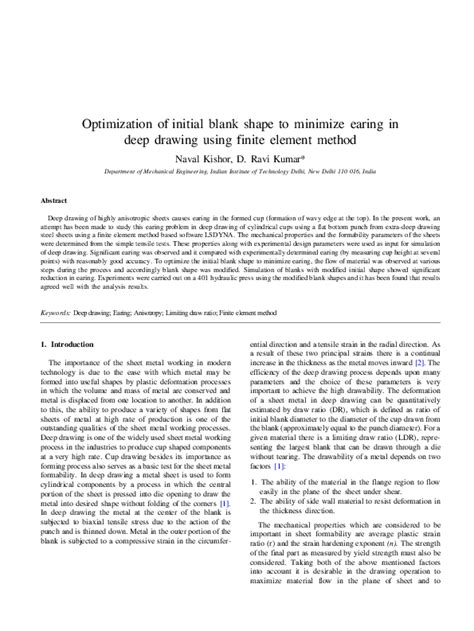 Pdf Optimization Of Initial Blank Shape To Minimize Earing In Deep Drawing Using Finite
