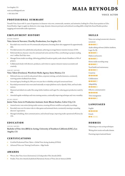 Voice Actor Resume Example Let Your Skills Speak