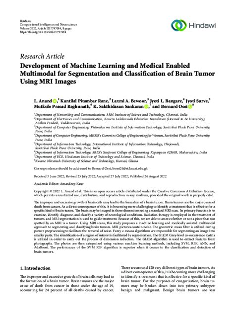Pdf Development Of Machine Learning And Medical Enabled Multimodal For Segmentation And