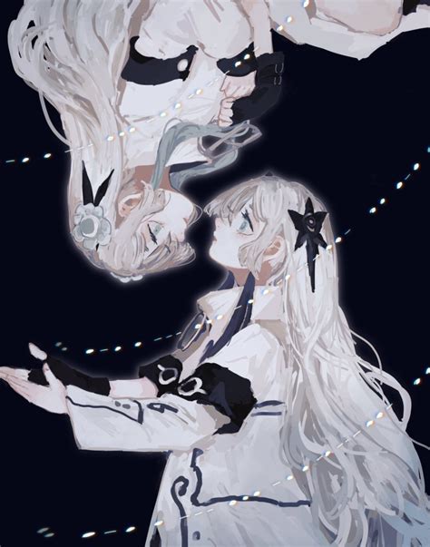 Safebooru 2girls Asymmetrical Sleeves Cevio Coat Enimo Face To Face