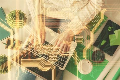 Premium Photo Double Exposure Of Woman Hands Working On Computer And