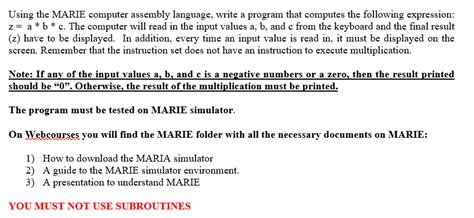 Solved Using The MARIE Computer Assembly Language Write A Chegg