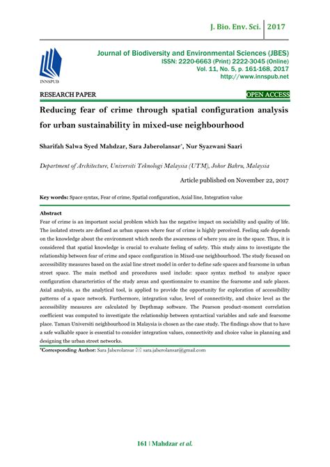 Pdf Reducing Fear Of Crime Through Spatial Configuration Analysis For