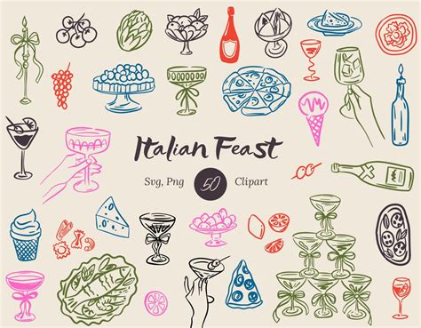 Italian Clipart Hand Drawn Italy Illustration With Food And Drink