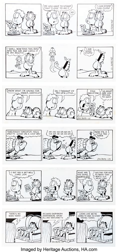 Jim Davis Garfield Consecutive Daily Comic Strip Original Art Group