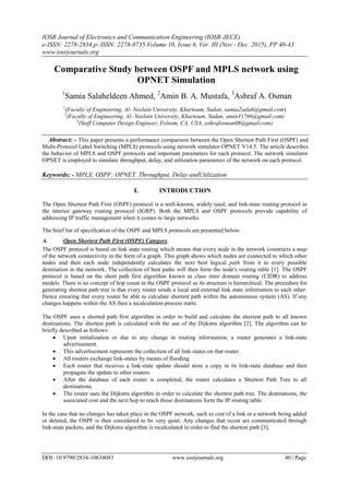 Comparative Study Between OSPF And MPLS Network Using OPNET Simulation