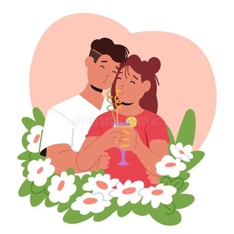 Blissful Couple Characters Shares Tender Moment Sipping Cocktail