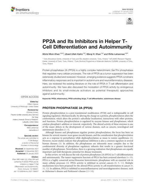 Pdf Pp2a And Its Inhibitors In Helper T Cell Differentiation And