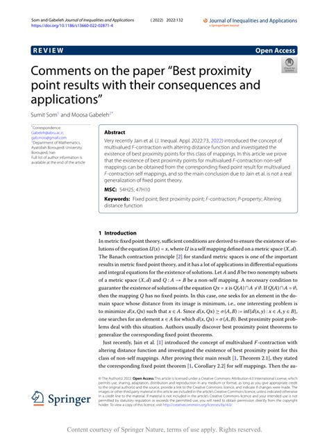 Pdf Comments On The Paper Best Proximity Point Results With Their