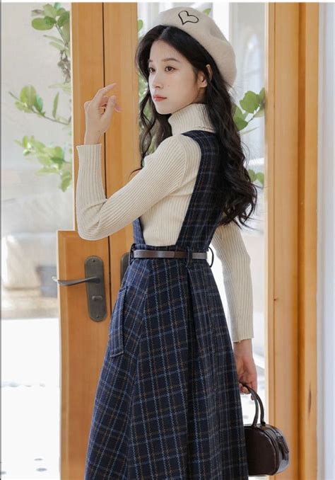 Sorrell Dark Academia Plaid Wool Pinafore Dress Cottagecore Fashion