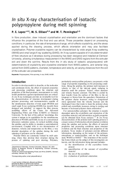 Pdf In Situx Ray Characterisation Of Isotactic Polypropylene During