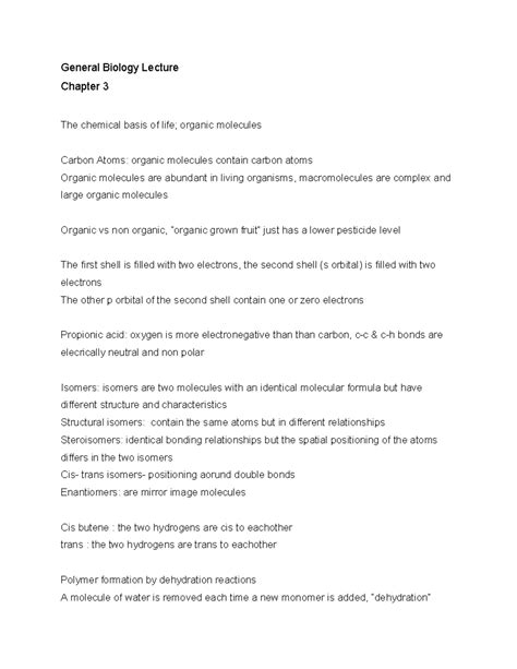General Bio Lect Lecture Notes General Biology Lecture Chapter The Chemical Basis Of Life