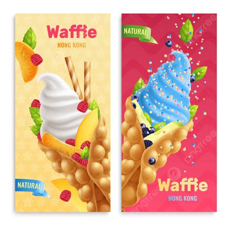 Bubble Hong Kong Waffles Realistic Banners With Editable Text And