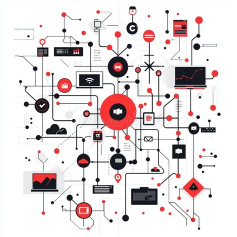 Abstract Technology Network Design With Red And Black Digital Elements