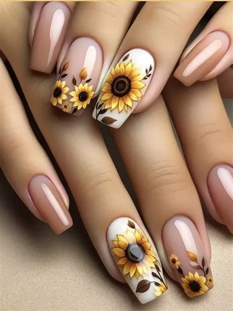 20 Fall Sunflower Nail Ideas 2024 Design Acrylic Short And Burgundy