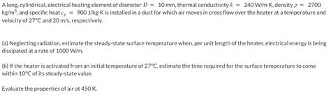 Solved A Long Cylindrical Electrical Heating Element O