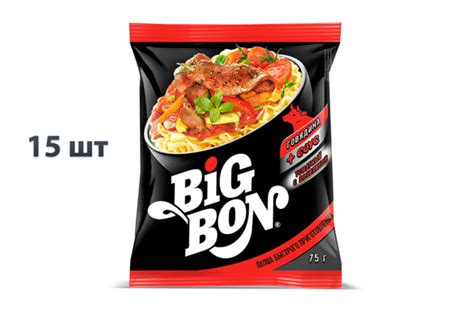 Лапша Big Bon говядина с соусом томатный с базиликом 15 шт * 75 г ...