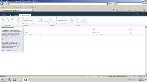 Disabled New Application Button In Central Administrator Sharepoint 2010 Sharepoint Developer Blog
