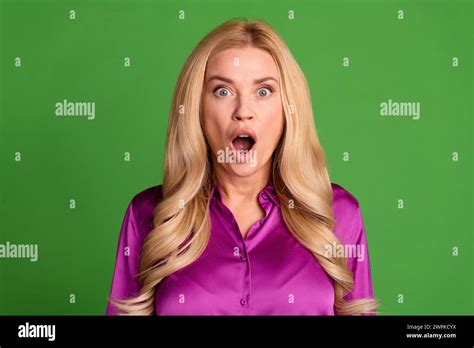 Portrait Of Speechless Pretty Person Open Mouth Stare Cant Believe