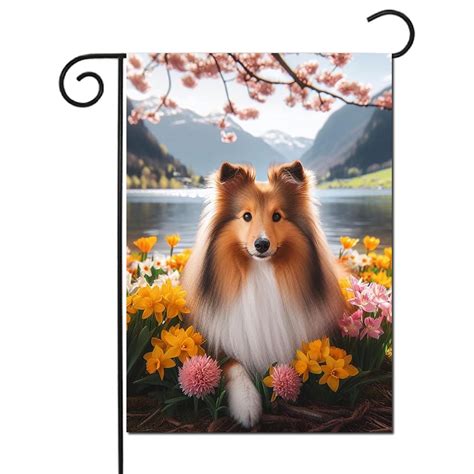 Shetland Sheepdog Flag Spring Flowers Garden