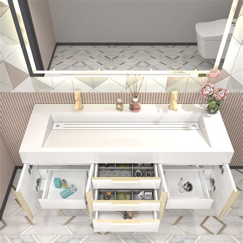 Milana 60 Floating Bathroom Vanity With Reinforced Acrylic Double Sink