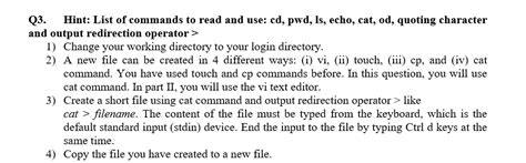 Solved Q3 Hint List Of Commands To Read And Use Cd Pwd