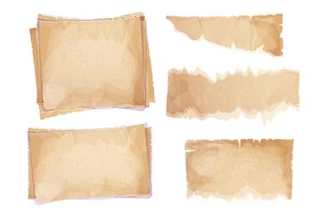 Premium Vector Set Parchment Paper Torn Pieces Old Sheets In Cartoon