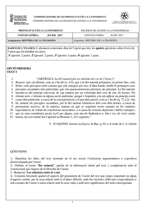 Examen Historia de la Filosofía de la Comunidad Valenciana