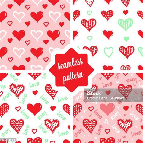 Hearts Seamless Vector Patterns Set向量圖形及更多具有特定質地圖片 具有特定質地 卡通 可愛