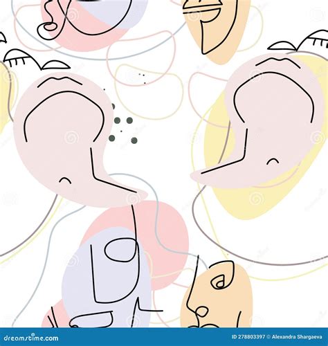 Face Line Pattern Abstract Drawing Seamless Print Stock Vector Illustration Of Print
