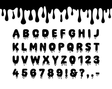 Dripping Font Halloween Alphabet Drip Letters Slime Numbers Liquid ABC Stock Vector