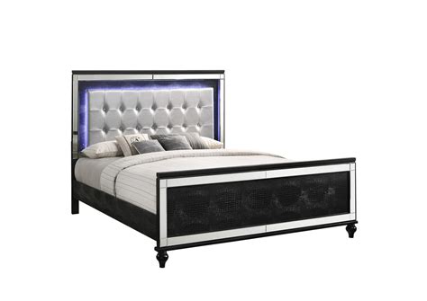 Valentino Black Queen Bed Wlighted Headboard Furniture Showcase