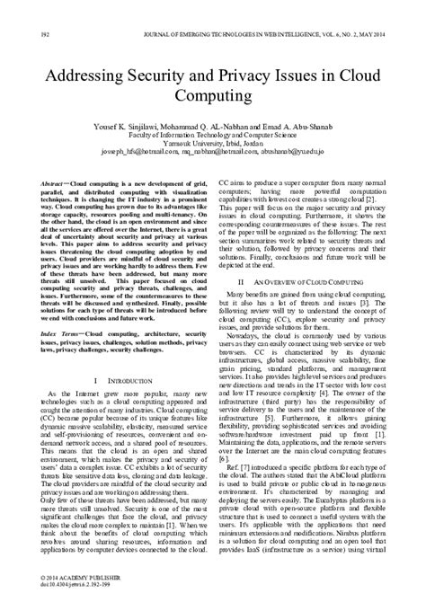 Pdf Addressing Security And Privacy Issues In Cloud Computing