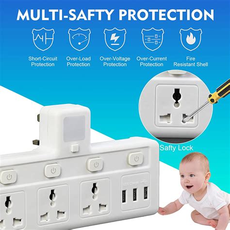Sky Touch Multi Plug Extension Socket With 3 Usb Electrical Power Ext