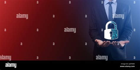 Cyber Security Network Padlock Icon And Internet Technology Networking Businessman Protecting