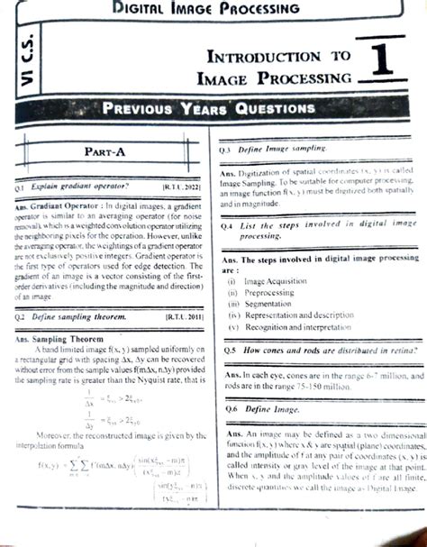 Digital Image Processing Csvi Previous Years Exam Questions And
