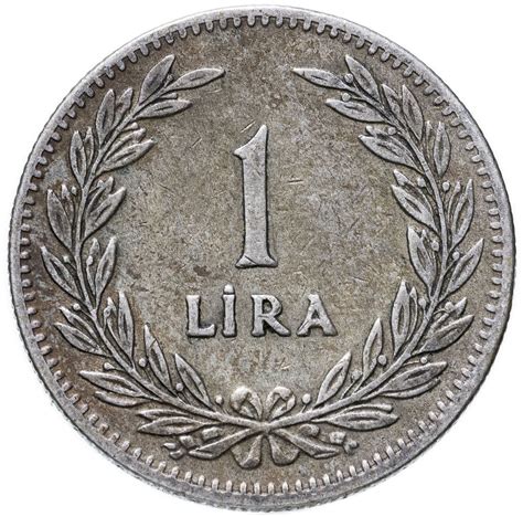 Монета Турция 1 лира 1947-1948, случайный год стоимостью 499 руб.