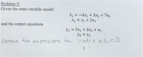 solved problem 5 given the state variable model x1 4x1