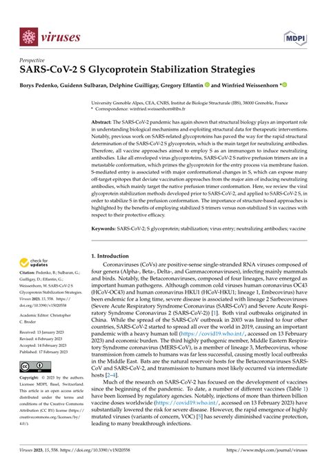 PDF SARS CoV 2 S Glycoprotein Stabilization Strategies
