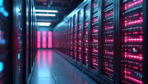 Futuristic Server Racks In A Sci Fi Environment With Vibrant Neon
