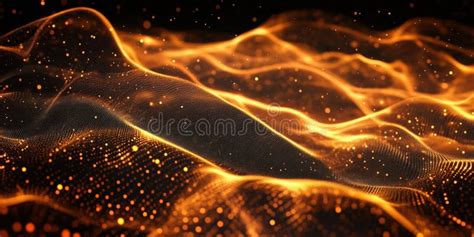 Abstract Golden Wave Patterns Glowing Particles Dark Background Stock ...