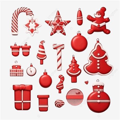 Collection Of Christmas Objects Red Point Color On Gray Base Color