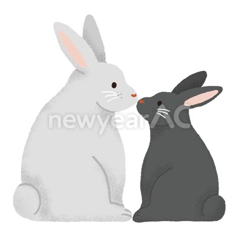 白うさぎと黒うさぎ No115715│年賀状2025（令和7年・巳年・へび）無料素材