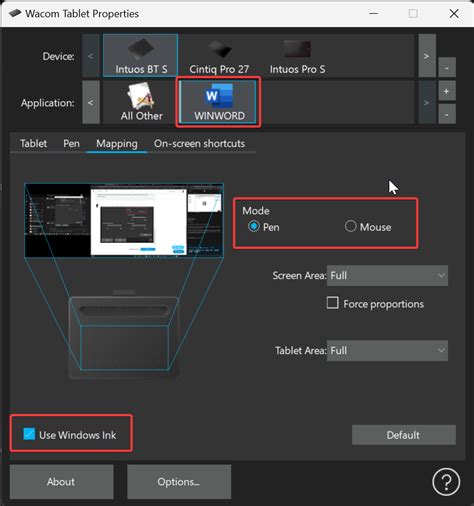 how to use wacom pen in mouse mode with windows ink enabled wacom